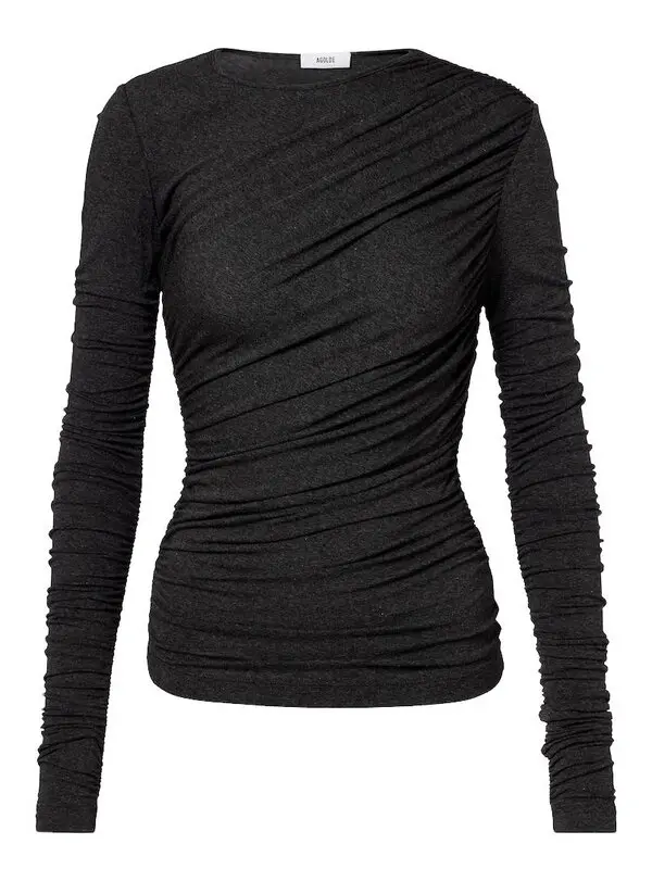 AGOLDE Tania Ruched Jersey Top Charcoal Heather - Grey