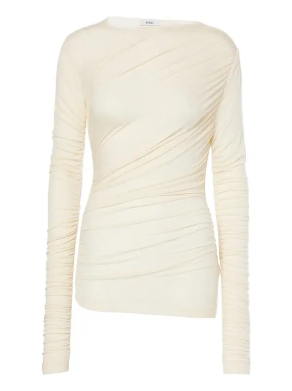 AGOLDE Tania Ruched Jersey Top Charcoal Heather - White