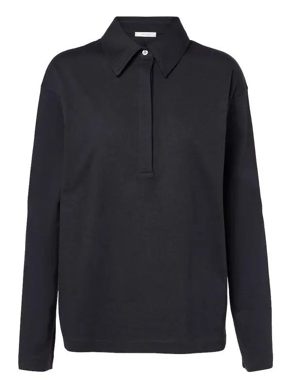 THE ROW Roddie Cotton And Silk Jersey Polo Shirt - Blue