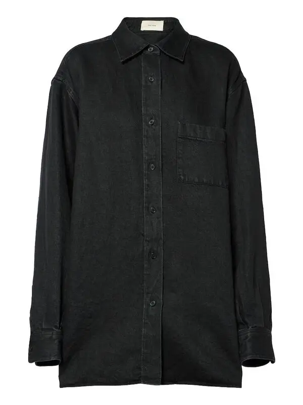 THE ROW Nesson Oversized Linen Shirt - Black