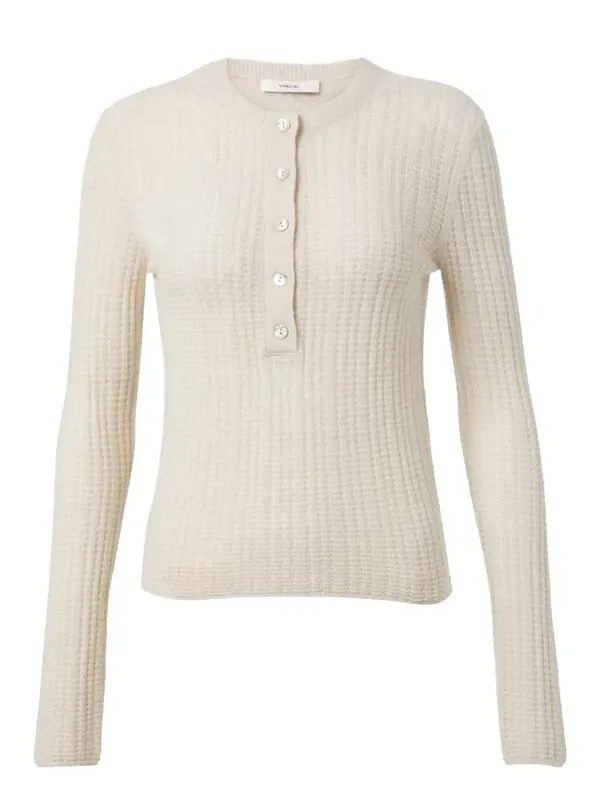 Vince Ribbed Cashmere And Silk Henley Shirt - White
