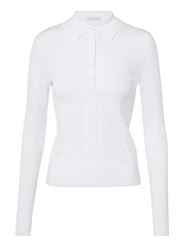 Dries Van Noten Touria Cotton Polo Sweater - White
