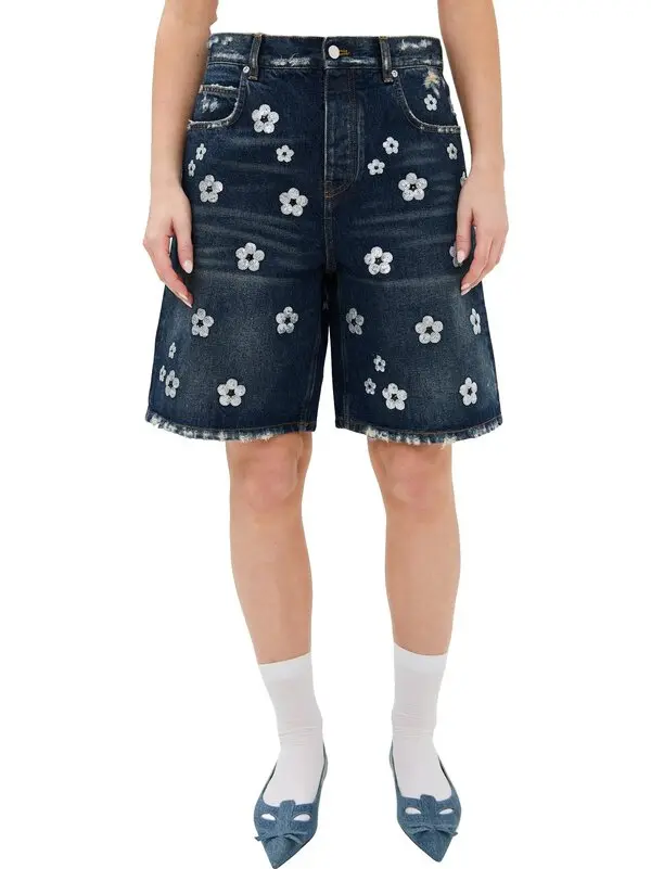 Marc Jacobs Sequin Daisy Denim Shorts - Vintage Indigo