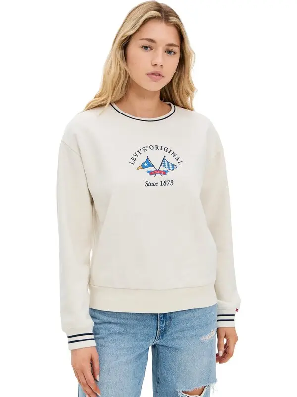 LEVI'S Graphic Heritage Sport Crewneck Sweatshirt - Crew Regatta Flags Egret