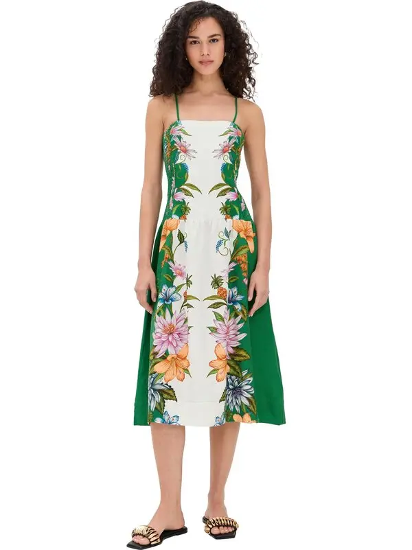 Farm Rio Floral Print Midi Dress - Sweet Bloom Dreamscape Off-white