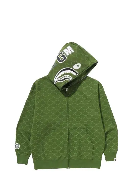 BAPE College Monogram Shark Full Zip Hoodie - Green