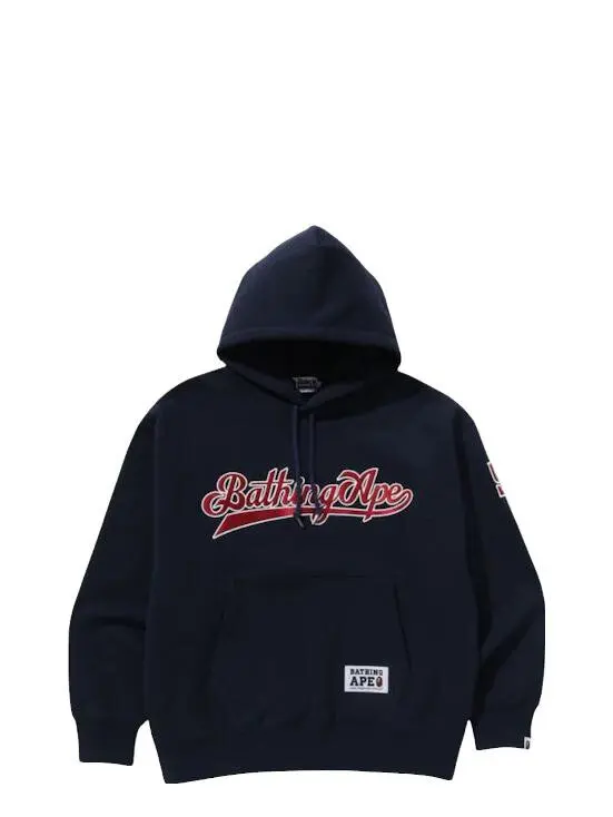 BAPE Baseball Logo Relaxed Fit Pullover Hoodie - Navy Blue
