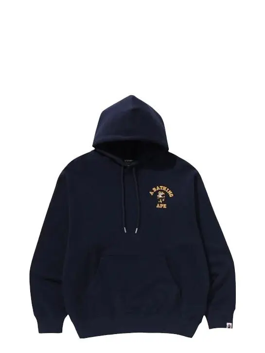 BAPE 1st Camo College Logo Relaxed Fit Pullover Hoodie - Navy Blue