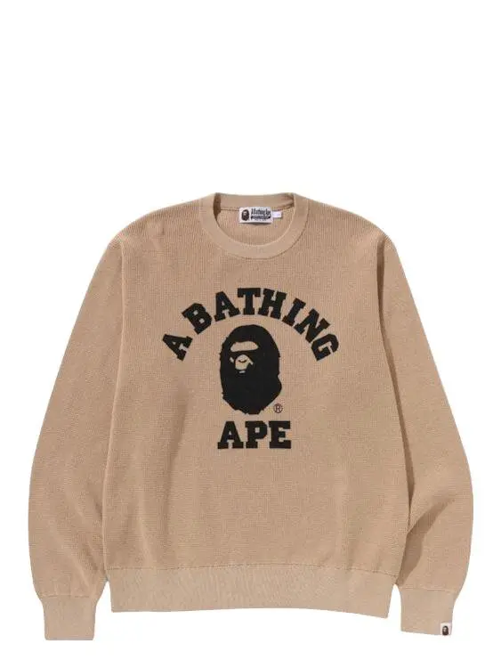 BAPE College Waffle Crewneck Sweatshirt - Beige