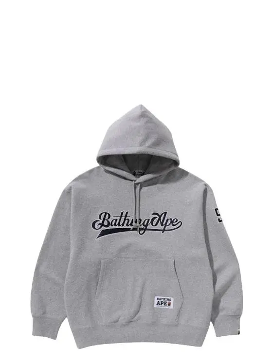 BAPE Baseball Logo Relaxed Fit Pullover Hoodie - Grey