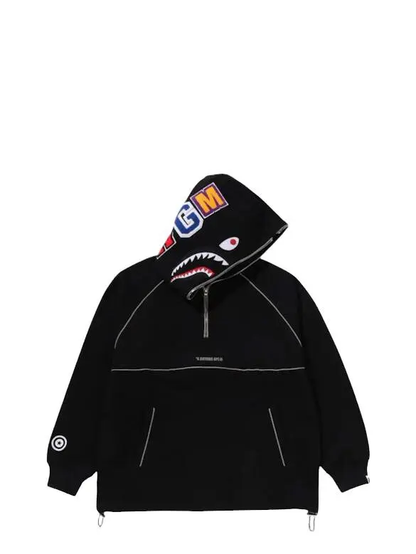 BAPE Shark Logo Half Zip Pullover Hoodie - Black