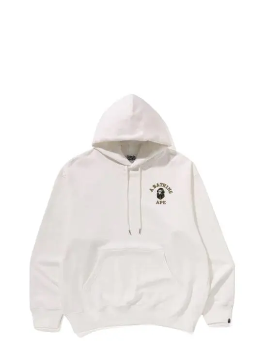 BAPE 1st Camo College Logo Relaxed Fit Pullover Hoodie - Ivory