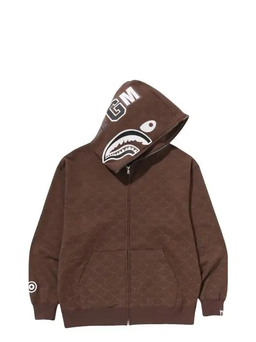 BAPE College Monogram Relaxed Fit Shark Full Zip Hoodie - Brown
