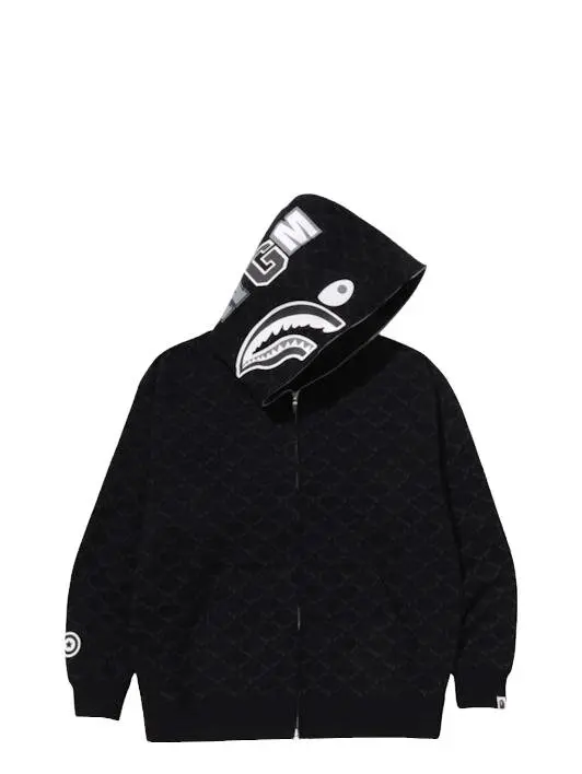 BAPE College Monogram Shark Full Zip Hoodie - Black