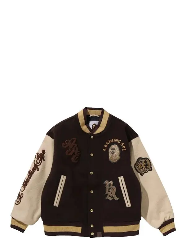 BAPE Line Camo Logo Varsity Jacket - Brown