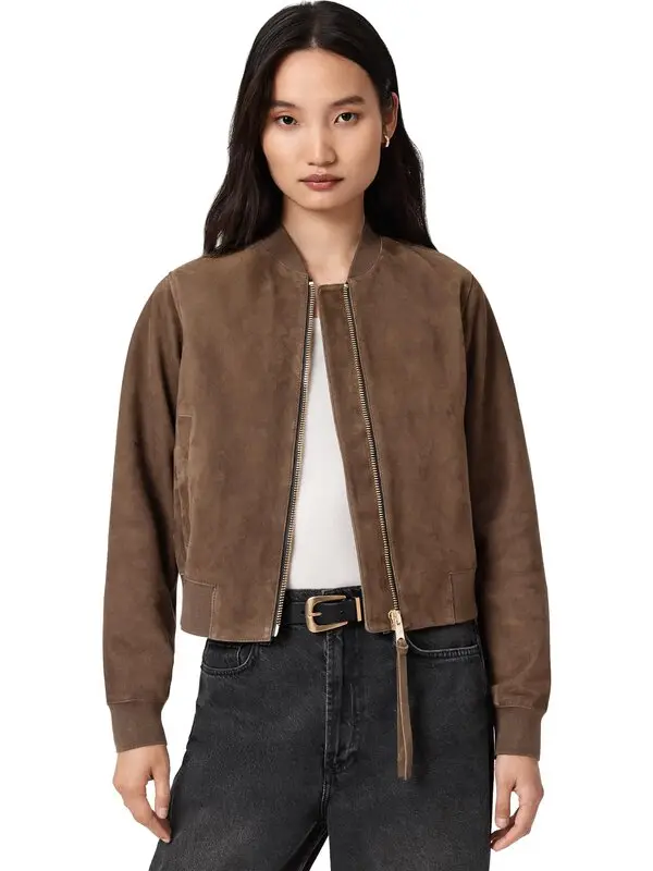 ALLSAINTS Suede Bomber Jacket - Bitter Brown