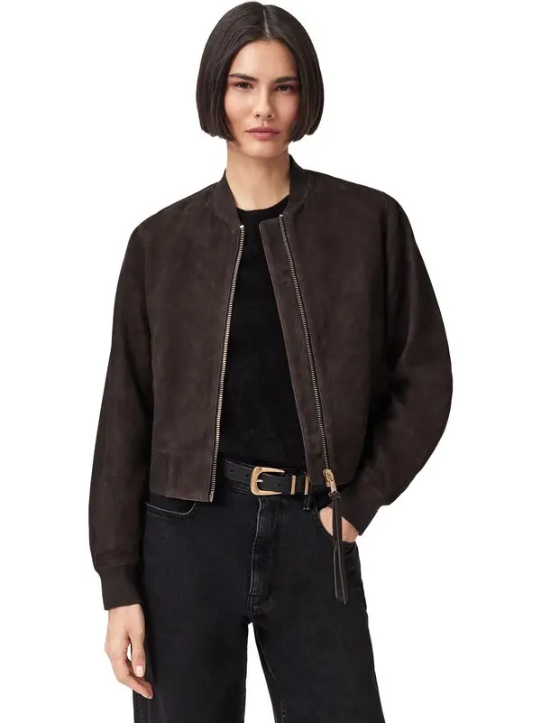 ALLSAINTS Suede Bomber Jacket - Brown