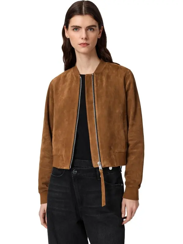 ALLSAINTS Orten Suede Bomber Jacket - Brown