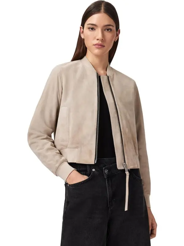 ALLSAINTS Suede Bomber Jacket - Grey