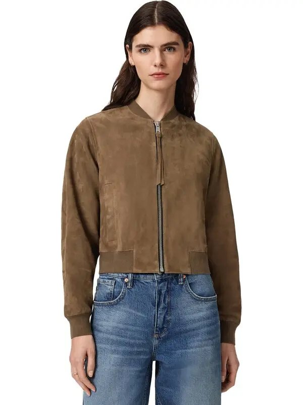 ALLSAINTS Orten Suede Bomber Jacket - Walnut Brown
