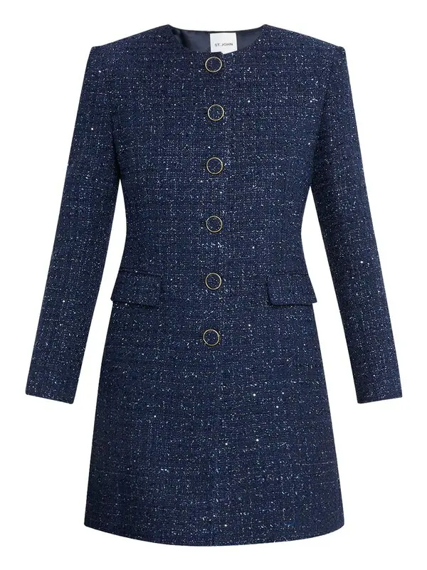 St. John Sequined Tweed Long Jacket - Midnight L