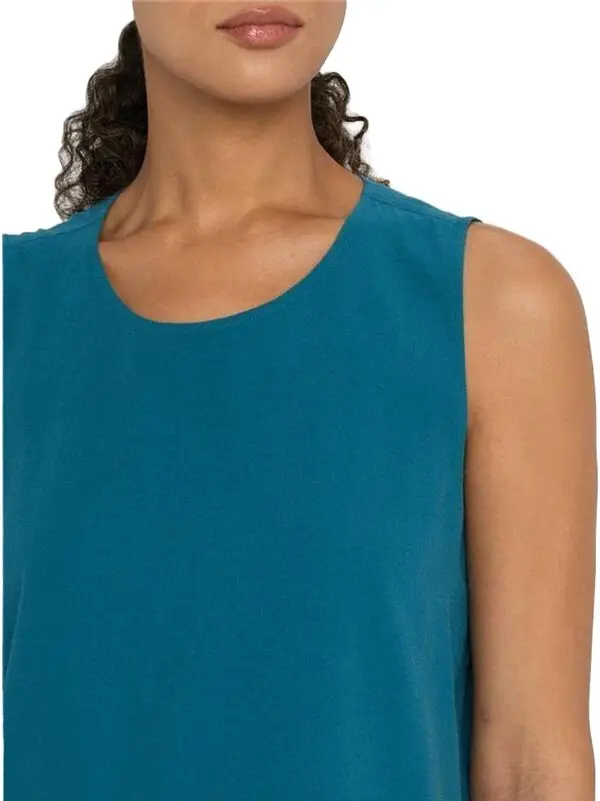 Eileen Fisher Crewneck Silk Georgette Crepe Shell - Harbor