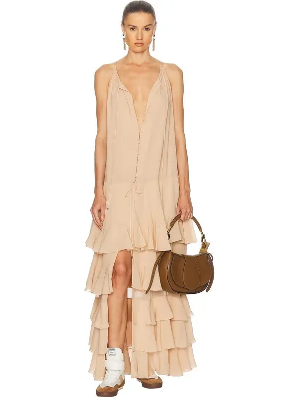Chloé Flowy Tiered Dress - Creamy Beige