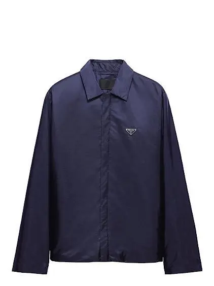Prada Re-nylon Triangle-plaque Woven Shirt Xxl - Blue