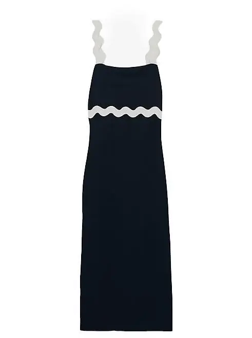 REISS Asher Wave-trim Crepe Midi Dress - Navy
