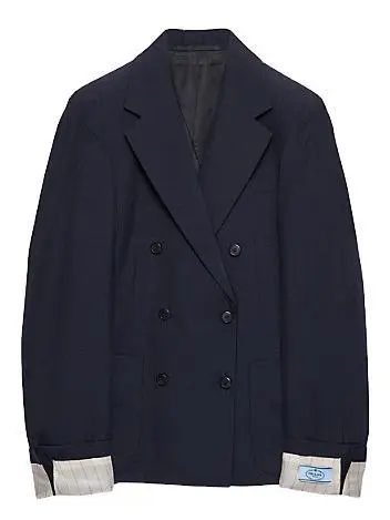 Prada Contrast-cuff Double-breasted Wool Jacket - Blue