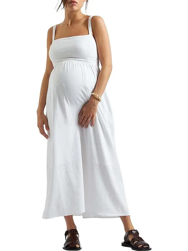 RIPE MATERNITY Simone Tie Back Linen Dress - White