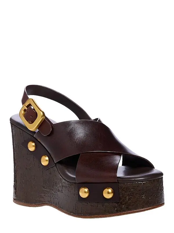 Aqua Studded Platform Sandals - Brown Leather