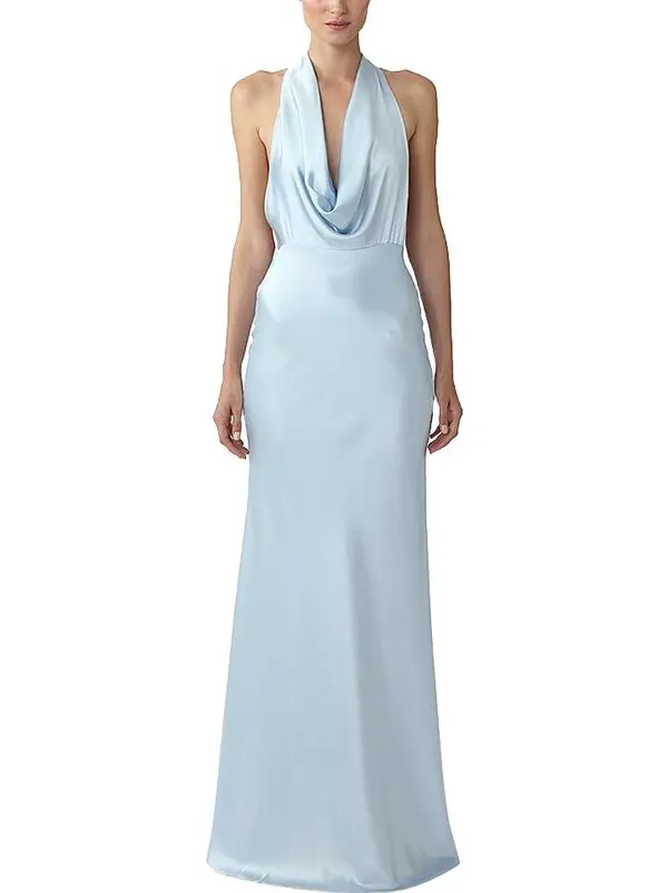 SAU LEE Satin Cowl Neck Gown - Pastel Blue