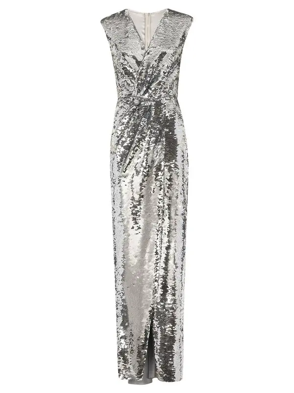 Dolce & Gabbana Long Sequined Draped Dress - Silver