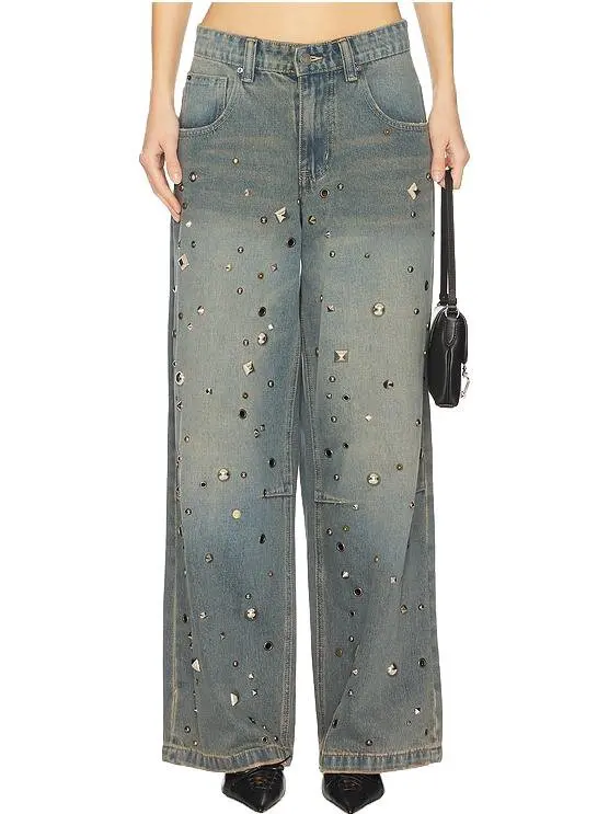 JADED LONDON Studded Colossus Wide Leg Jeans - Grey
