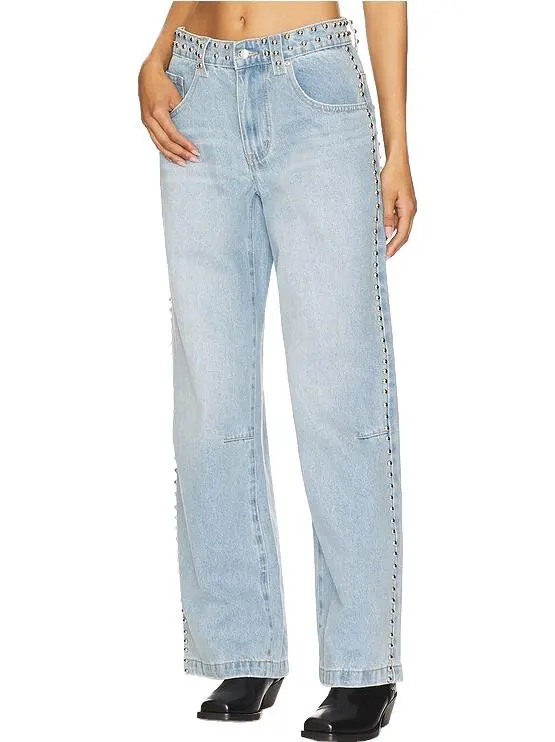 JADED LONDON Studded Colossus Wide Leg Jeans - Light Wash