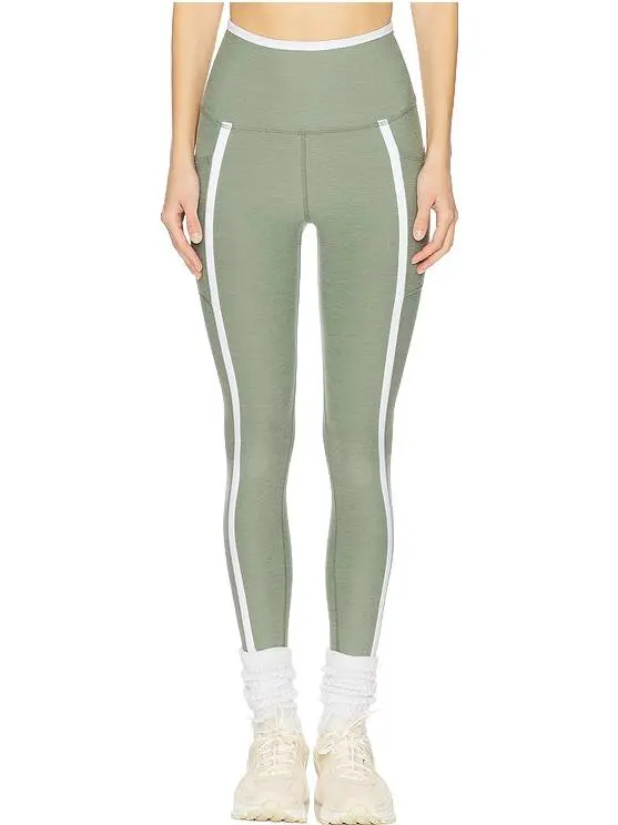 Beyond Yoga Spacedye New Moves High Waisted Midi Legging In Sage - Grey Sage Heather & Cloud White