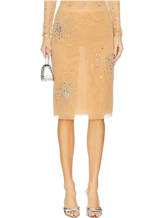 DES_PHEMMES Crystal Embellished Midi Skirt - Nude