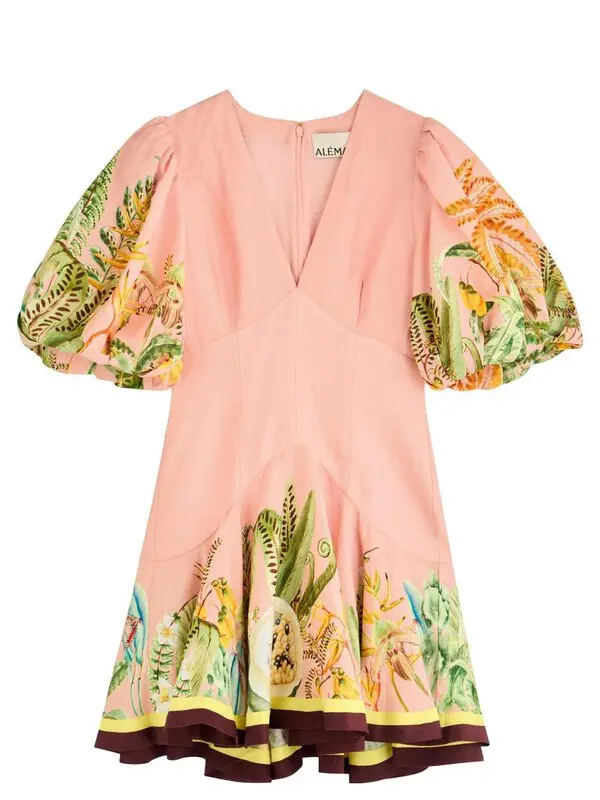 ALEMAIS Alémais Printed Flax-blend Mini Dress - Pink