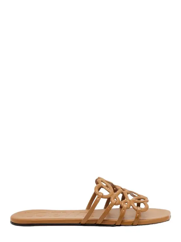 Loewe Anagram Petal Leather Sliders - Camel