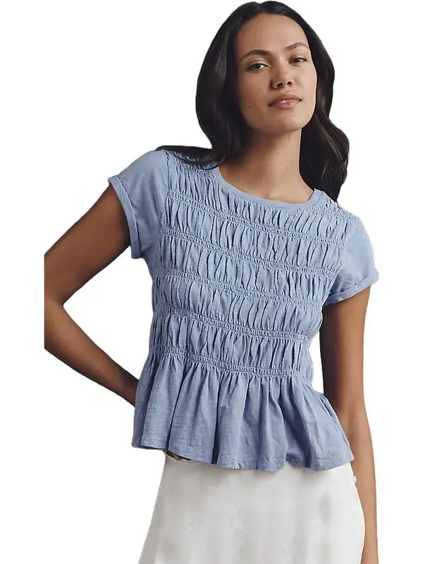 PILCRO Ruched Cap-sleeve T-shirt - Playful Periwinkle