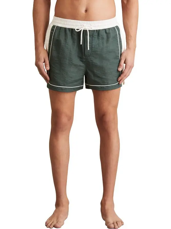 REISS Cano Colour-block Piped-trim Swim Shorts - Dark Green/white