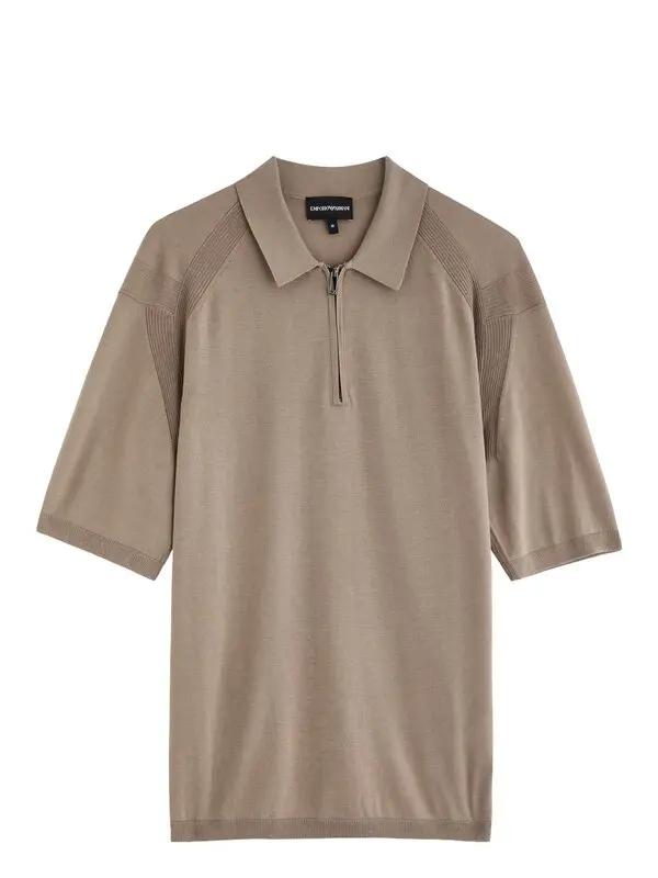 Emporio Armani Half-zip Jersey-knit Polo Shirt - Brown