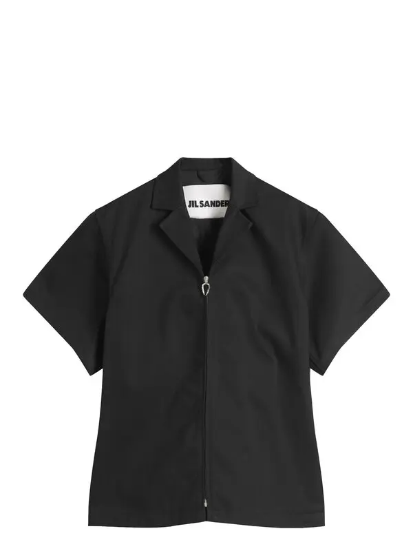 JIL SANDER Zip Front Short Sleeve Shirt Jacket - Black