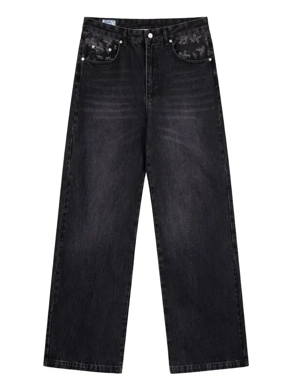 ROUGH. Faded Wide-leg Jeans - Black