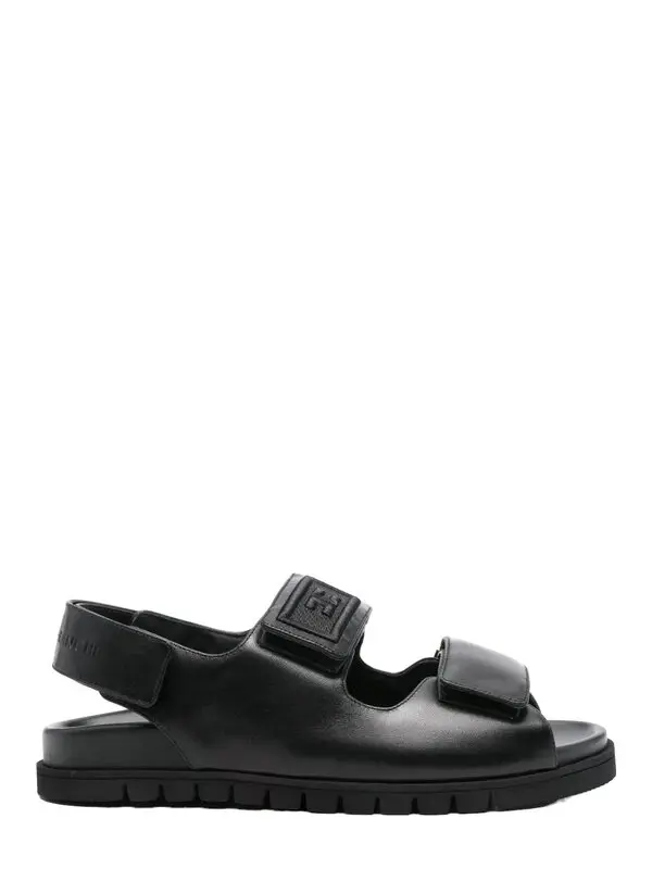 Elisabetta Franchi Leather Flat Sandals - Black