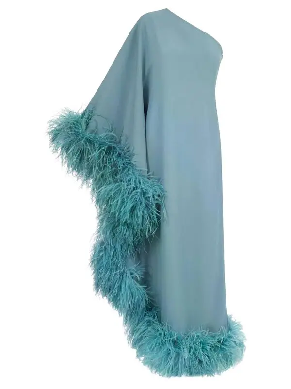 TALLER MARMO Ubud One-shoulder Feathered Dress - Blue