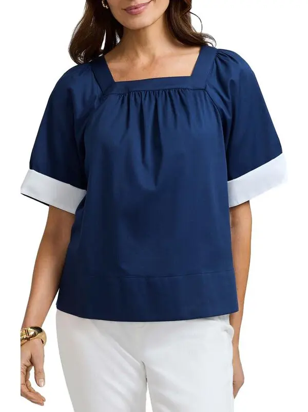 Foxcroft Violet Square Neck Top - Navy