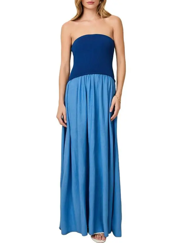 Solid & Striped Strapless Maxi Dress - Maritime Navy / Marina Stripe