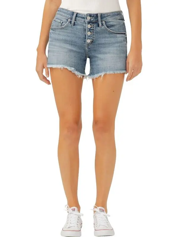 SILVER JEANS CO. Curvy Frayed Denim Boyfriend Shorts - Indigo